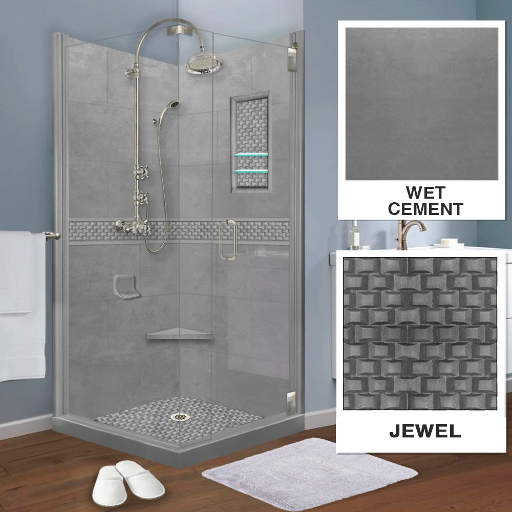 Corner Wet Cement Sistine Stone & Jewel Stone Accent Shower Remodel Ki ...