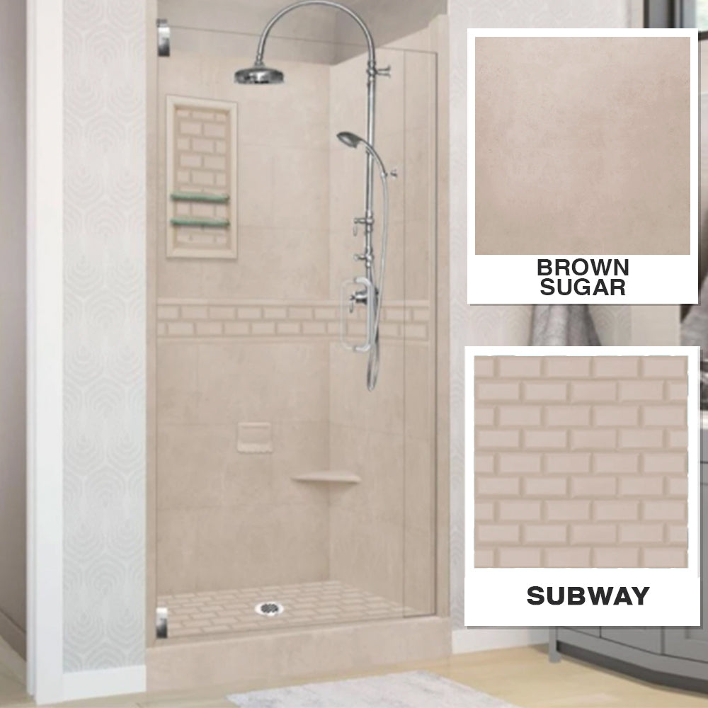 Alcove Brown Sugar Sistine Stone & Subway Stone Accent Shower Remodel ...