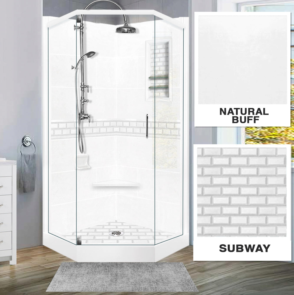 Neo-Angle Natural Buff Sistine Stone & Subway Stone Accent Shower Remo ...