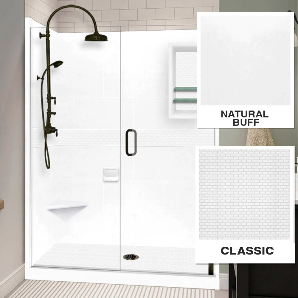 60" Alcove Natural Buff Sistine Stone & Classic Stone Accent Shower Re ...