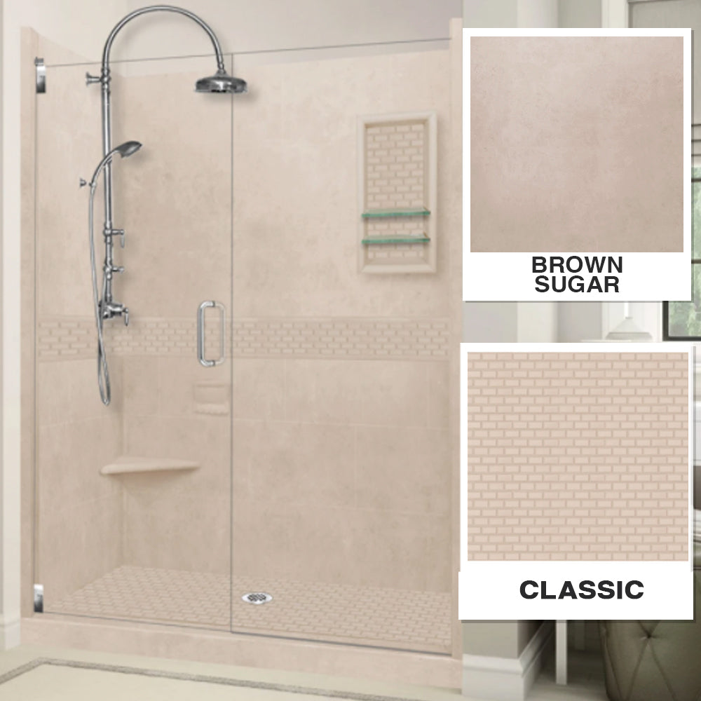 60" Alcove Brown Sugar Sistine Stone & Classic Stone Accent Shower Rem ...