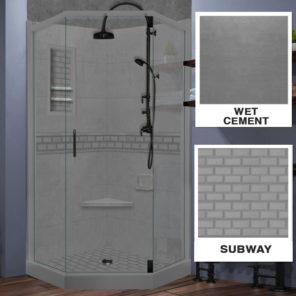 Neo-Angle Wet Cement Sistine Stone & Subway Stone Accent Shower Remode ...
