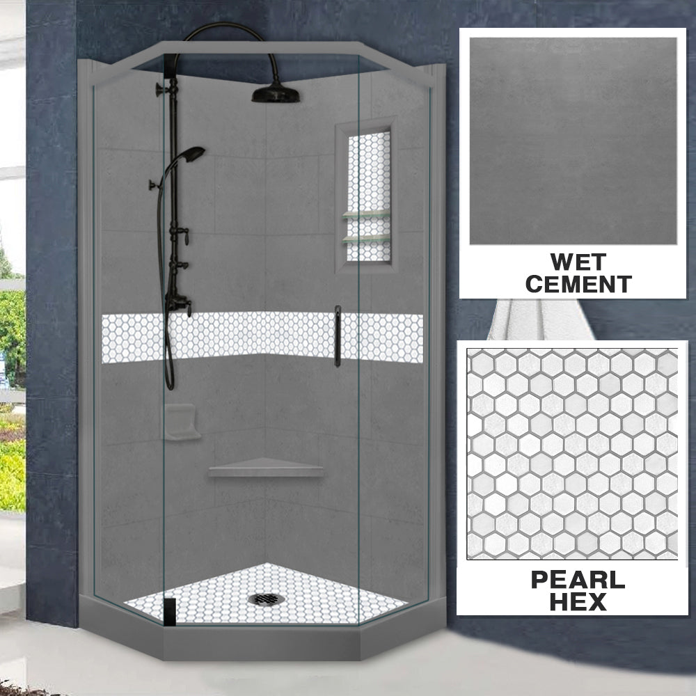 Neo-Angle Wet Cement Sistine Stone & Pearl Hex Mosaic Accent Shower Re ...