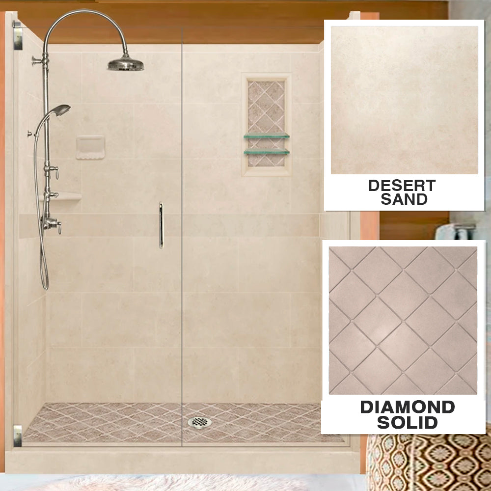 Diamond Solid Desert Sand 60" Alcove Shower Enclosure Kit – American ...