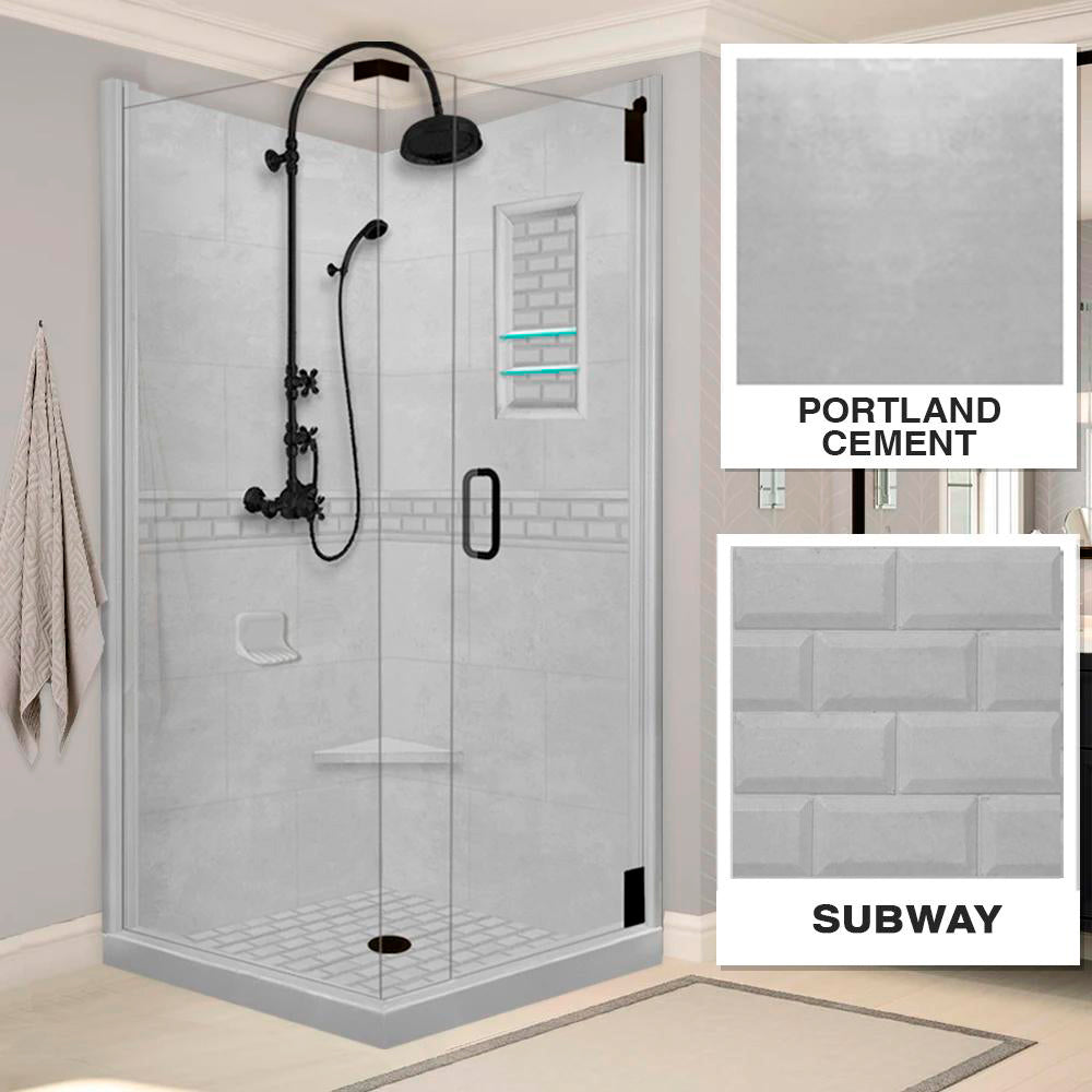 Corner Portland Cement Sistine Stone & Subway Stone Accent Shower Remo ...