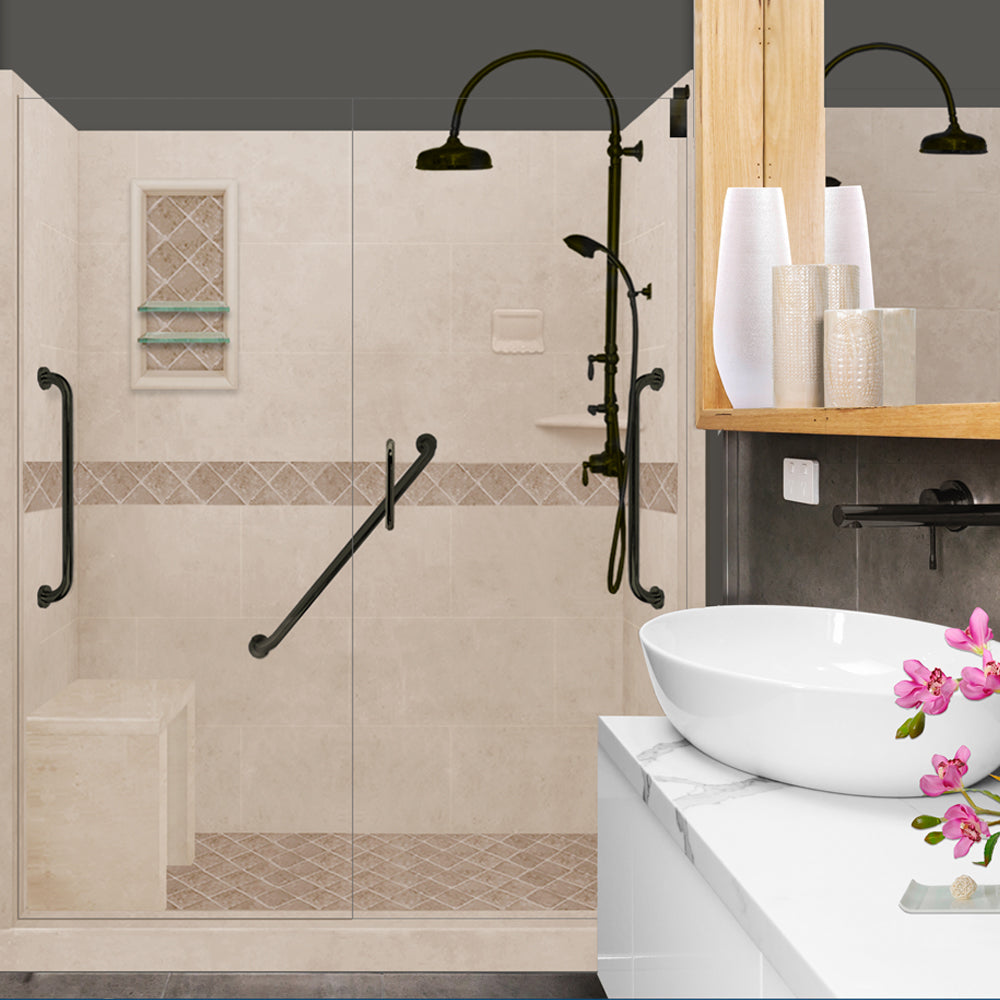 Freedom 60" Alcove Brown Sugar Sistine Stone & Diamond Stone Accent Sh ...