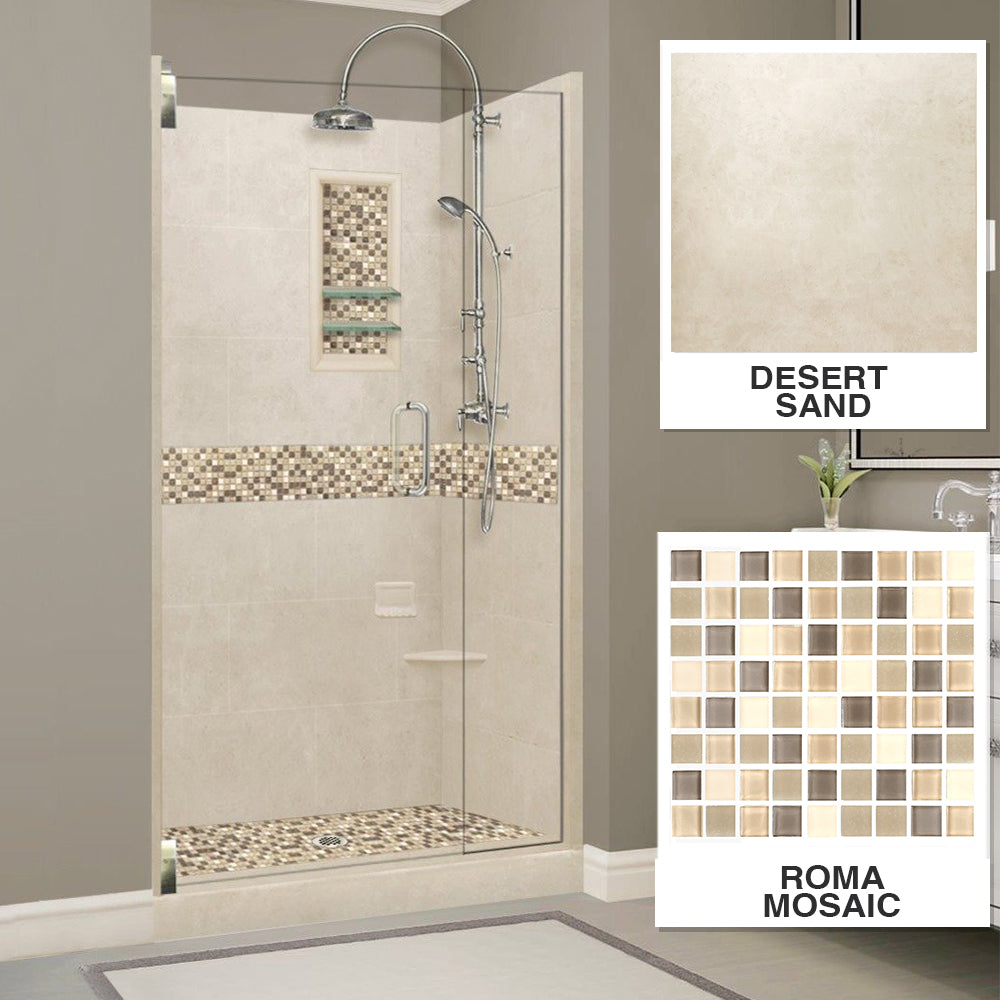 Alcove Desert Sand Sistine Stone & Roma Mosaic Accent Shower Remodel K ...