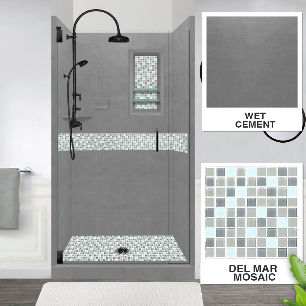 Alcove Wet Cement Sistine Stone & Del Mar Mosaic Accent Shower Remodel ...